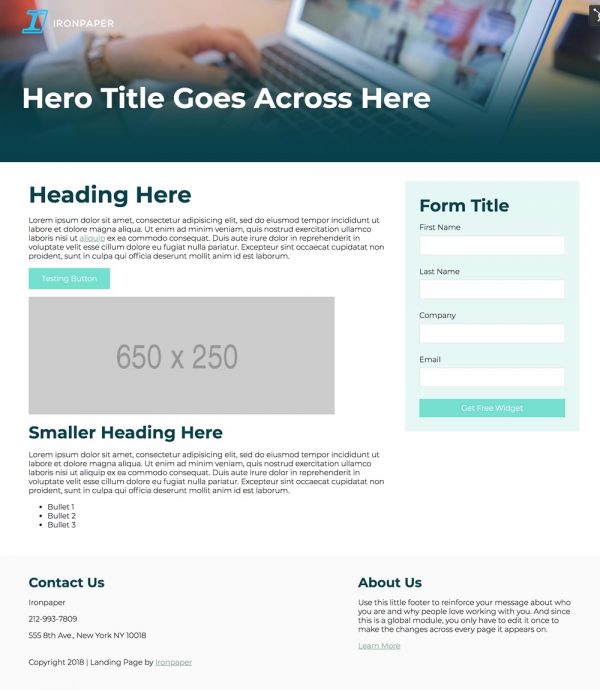 Free Two-Column HubSpot Landing Page Lead Generation Template by Ironpaper